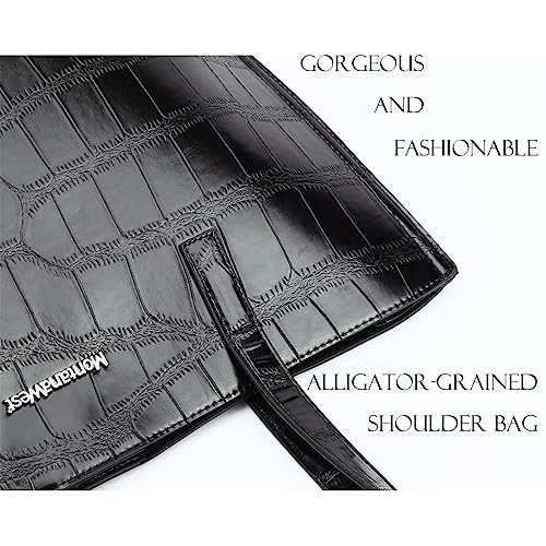 Montana West Tote Bag for Women Crocodile Pattern Handbag Elegant Shoulder Bag Chic Hobo Purses MWC-069BK