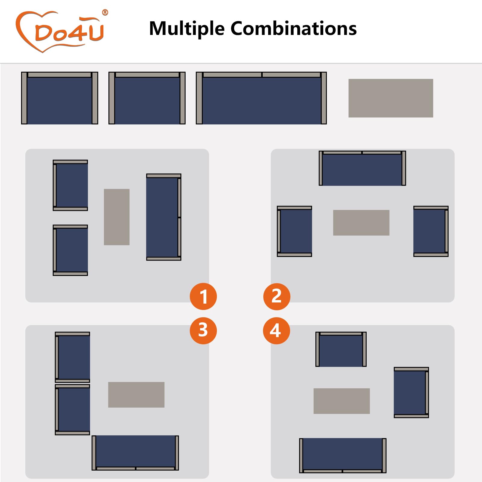 Do4U 4 Pieces Patio Furniture Sets Outdoor Sectional Wicker Set Outdoor Conversation Set Patio Set Patio Loveseats with Coffee Table Porch, Poolside, and Yard (Grey-Blue)
