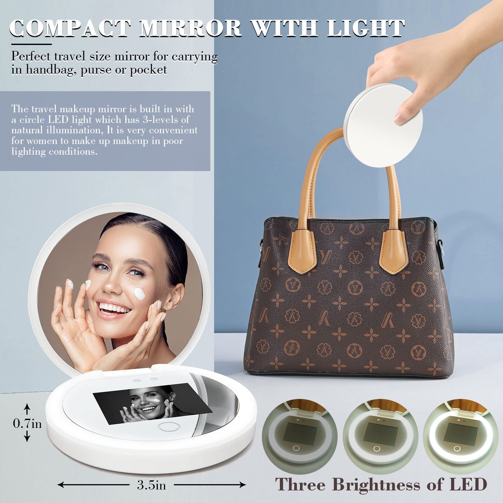 HOTMUZ Sunscreen Testing Mirror with UV Camera for Sun Skin Care,Travel Makeup Mirror with Lights Checking Sunscreen for Face, Sunscreen Detector for Skin Sun Protection,Led Mirror Makeup