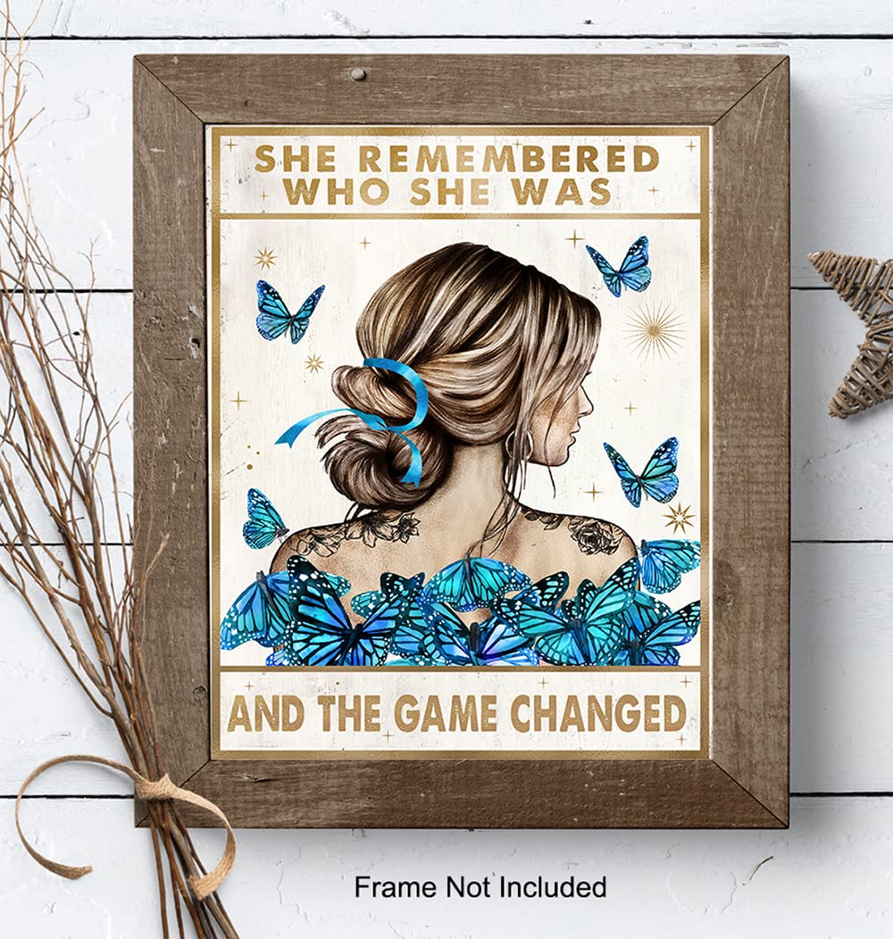 Inspiration Wall Art & Decor - She Remembered - Boho-chic Boho Hippie Wall Art - Encouraging Wall Decor - Blue Home Office Living room Bedroom Wall Decor for Woman Motivational poster - Positive Quote
