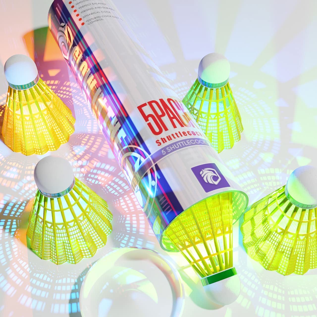 EAGLES LED Badminton Shuttlecocks - 5 Pack Lighting Birdies, Nylon Glow in The Dark Birdie Balls for Baseball Practice- Plastic Light Up Birdies for Outdoor Indoor Sports Activities