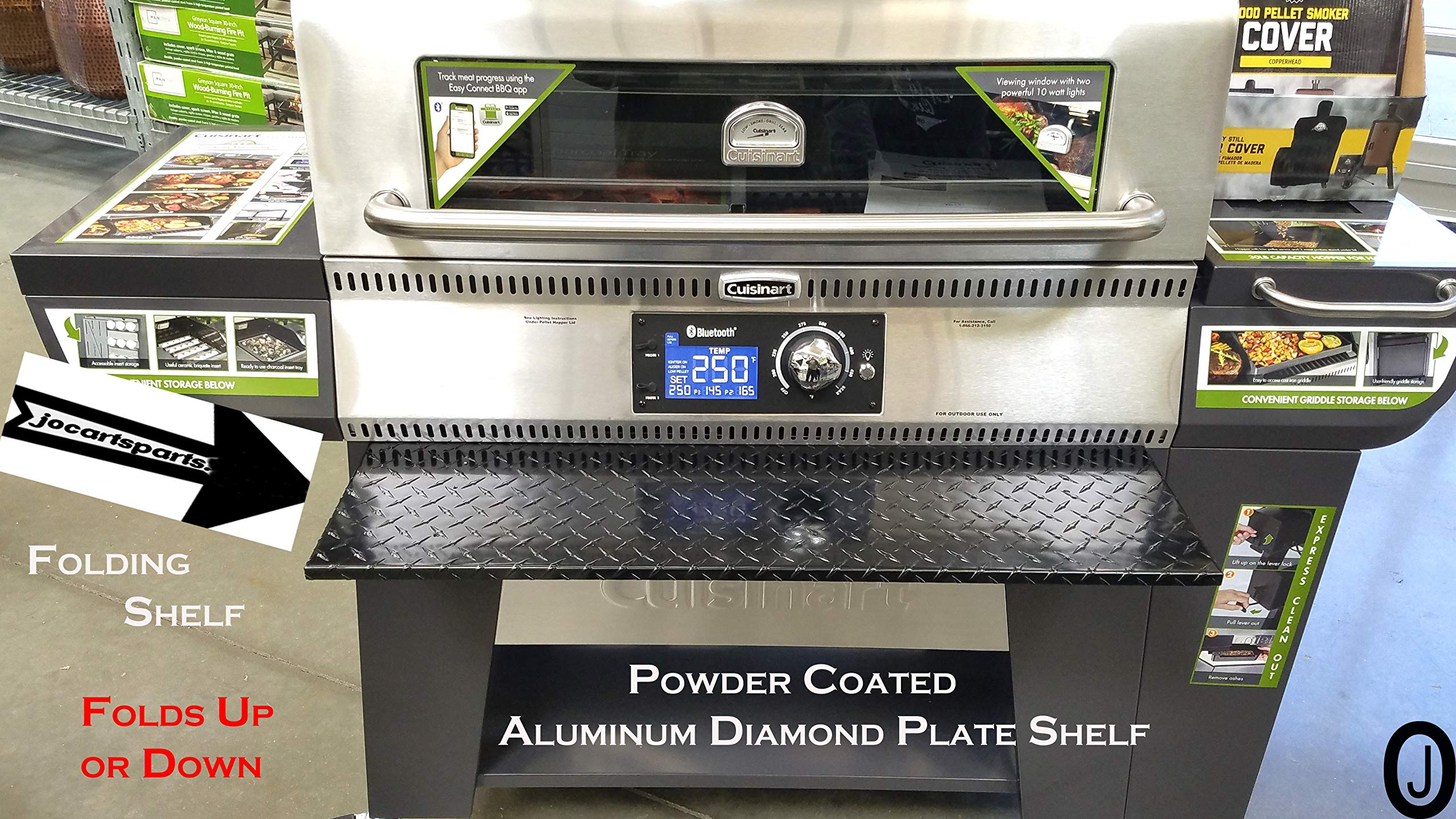 J & O Carts Parts Powder Coated Diamond Plate Folding Shelf for Cuisinart Woodcreek Pellet Grill