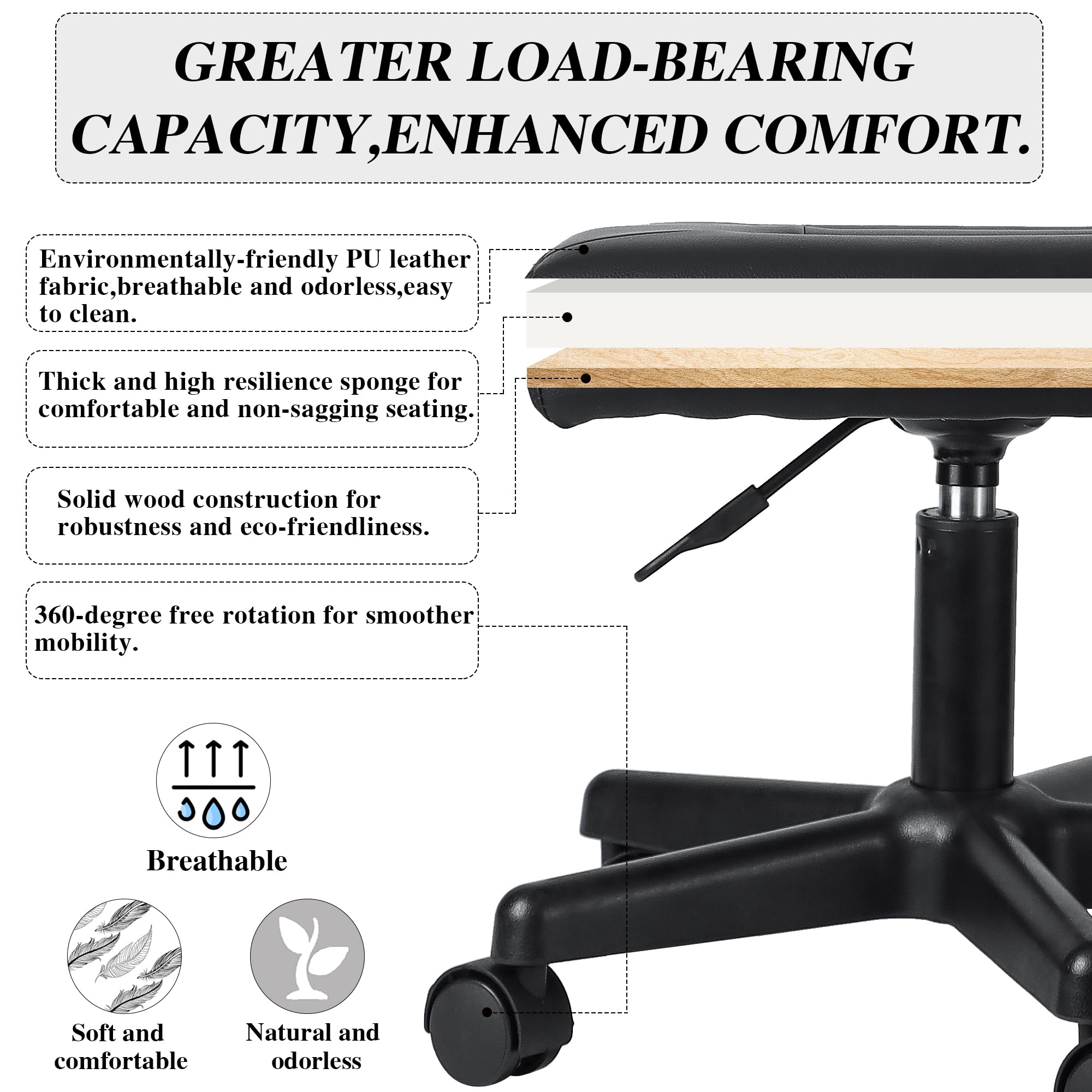 Footrest Stool on Wheels 15-20'' Height Adjustable Multi-Use Stool Gaming Foot Stool Under Desk 360°Swivel Ergonomic Foot Stool W/Lockable Wheels Work Stool for Home Offiece