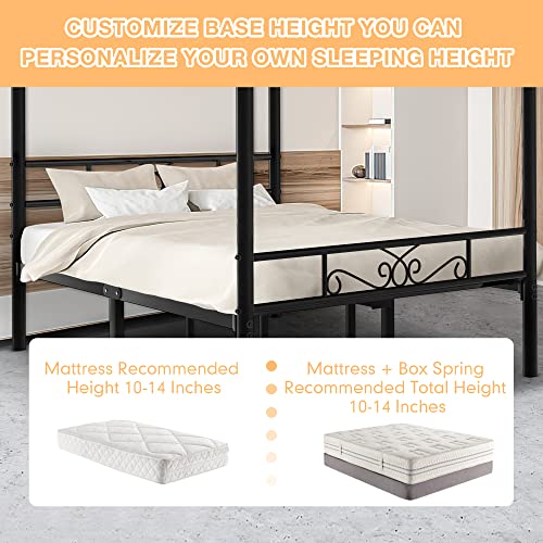 Pliwier Metal Canopy Platform Bed Frame, Queen Size Metal Bed Frame with Headboard, Heavy Duty Steel Slat Support, No Box Spring Needed, Easy Assembly (Queen (U.S. Standard))