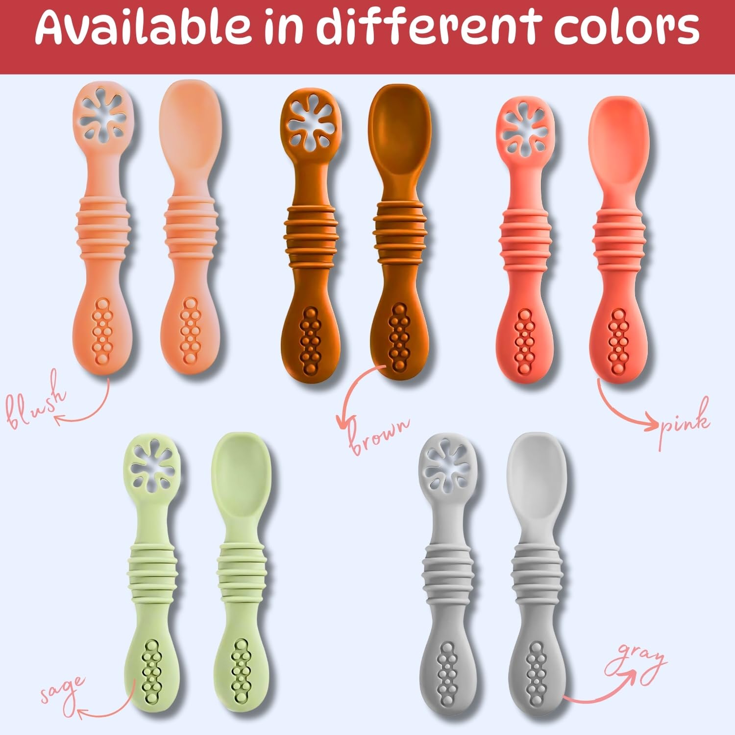 Toddling Silicone Baby Spoon Set, Infant Spoon 3-12 Months, Self-feeding Spoon, Dishwasher and Microwave Safe, First Stage Baby Led Weaning Spoon, Set of 2 (Spoon & Pre-spoon) (Sage), 2.5x11