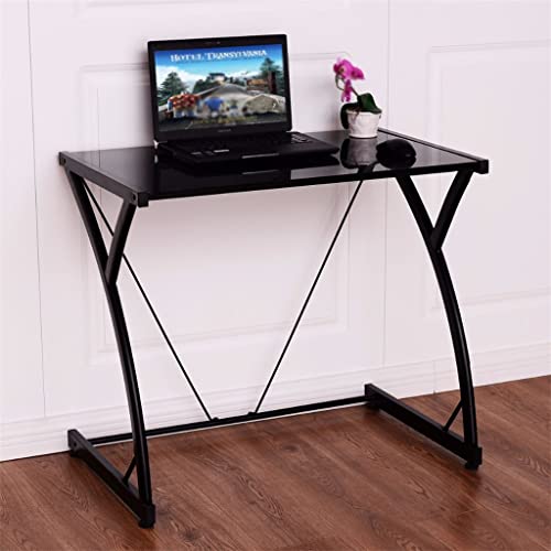 MJWDP Glass Desktop Computer Desk PC Laptop Desk Writing Study Workstation Home Desk Z Shape Desk