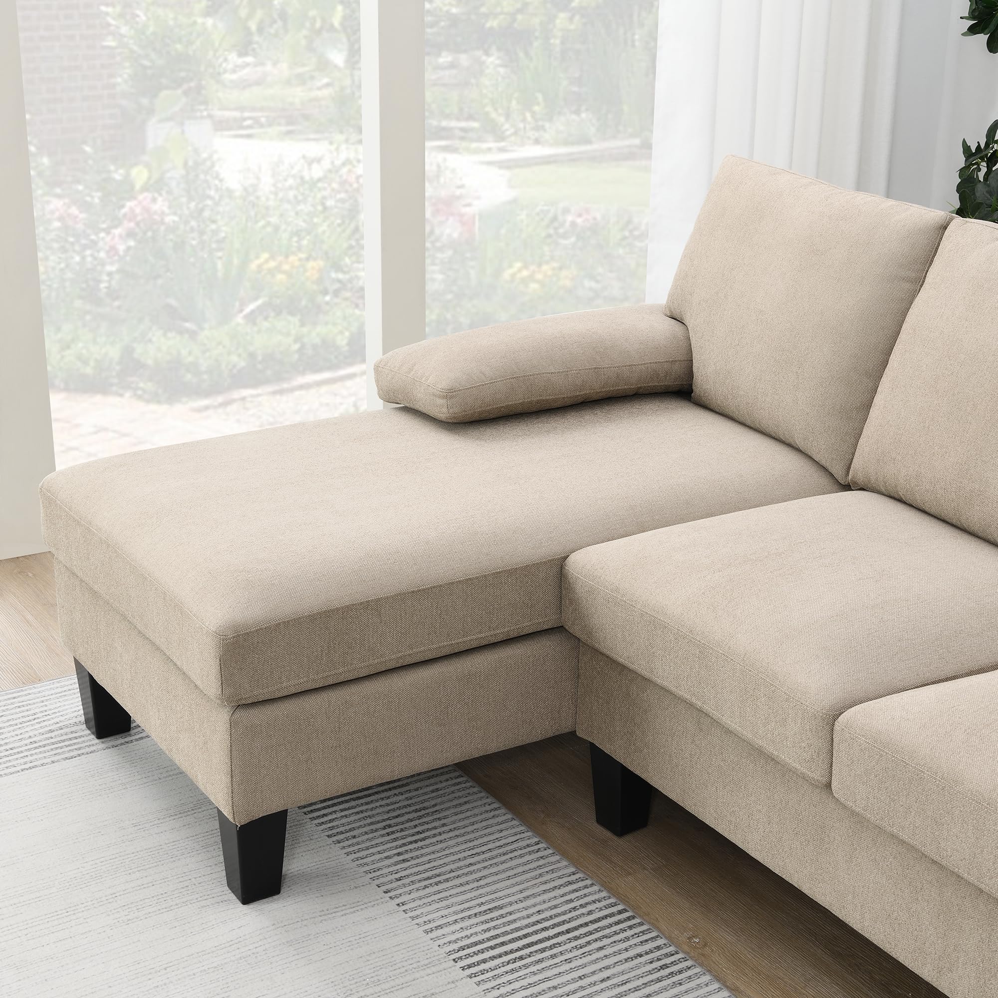 LULUTONG U-Shape Convertible Sectional Sofa Couch 4 Seat Sofa Set for Living Room Modern Chenille Fabric Modular Sofa Sleeper with Double Chaise (Beige)
