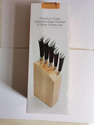 Denkich Small Knife Set, 6 Pieces Professional Chef Knife Set for Kitchen, German 5CR15 Steel Knife Set with Wood Block, Easy-Grip Handle, Rust-Proof, for Chopping, Slicing, Dicing
