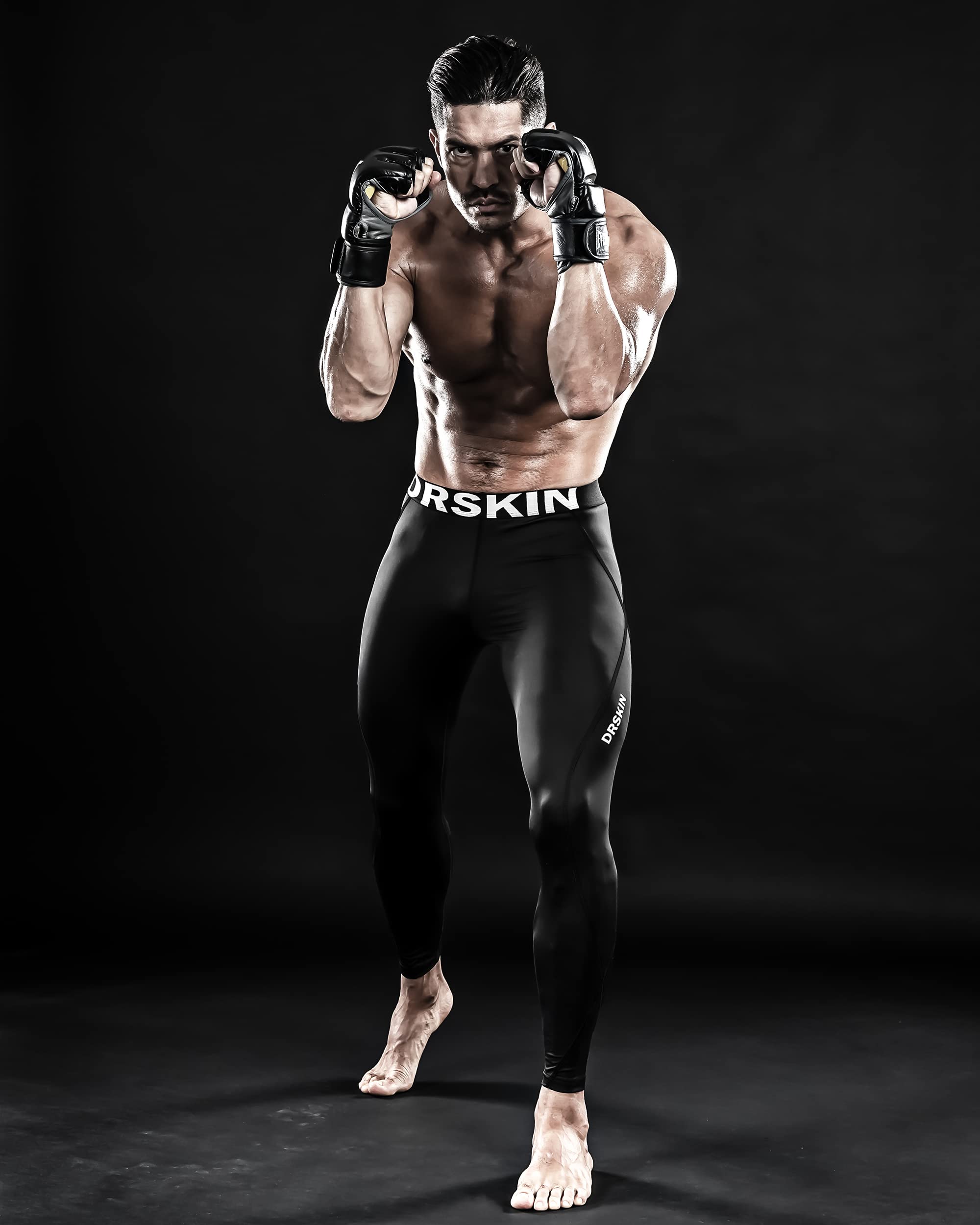 DRSKIN Compression Cool Dry Sports Tights Pants Baselayer Running Leggings Yoga Rashguard Men (L, Black)