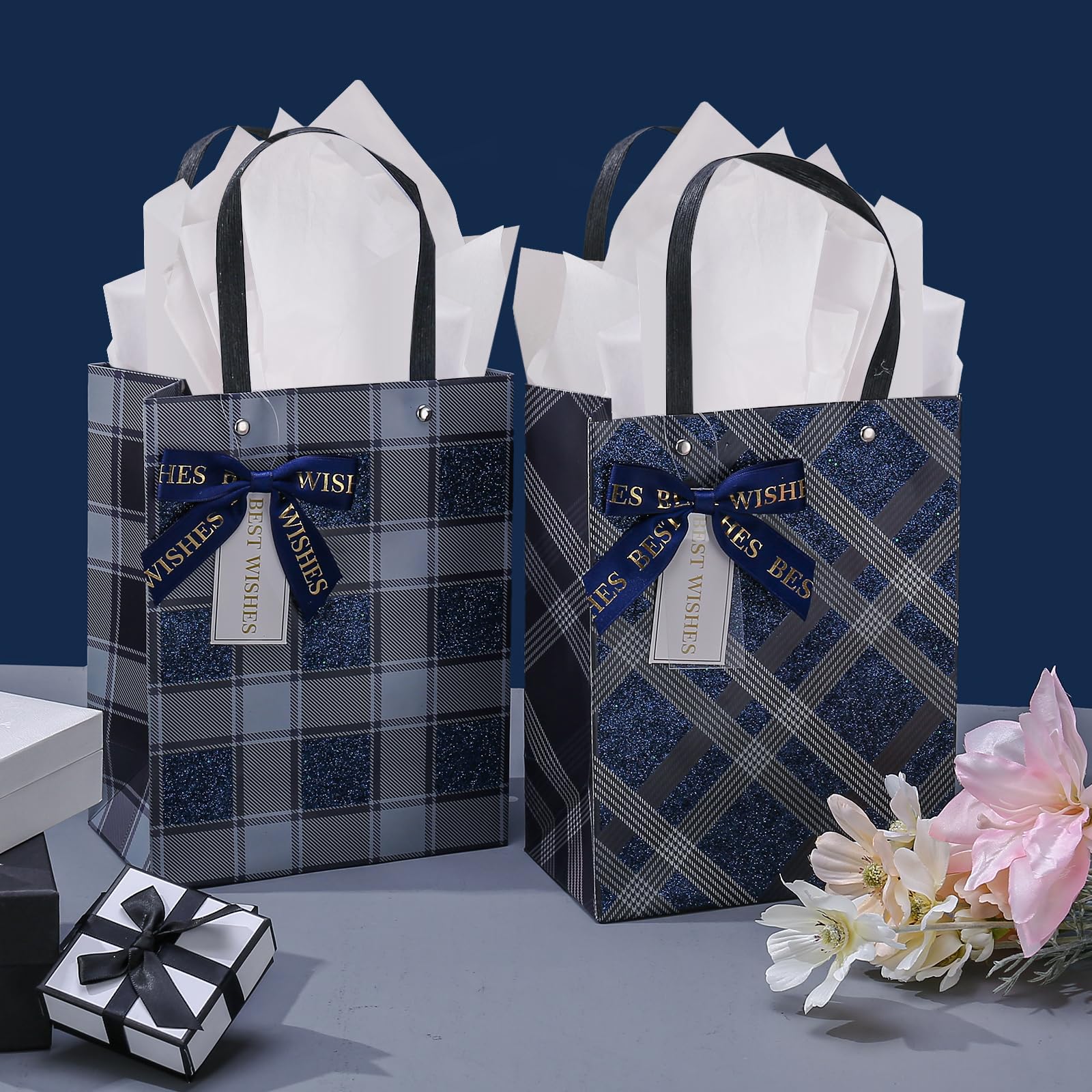 lilymelon 2 Pack 9" Medium Size Gift Bags Assorted Premium Gift Bags with Tissue Paper For Birthdays, Baby Shower,Weddings,Party Favor 7" X 4" X 9"