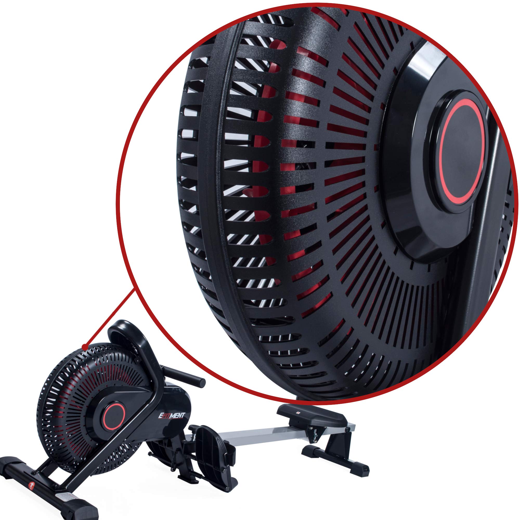 EFITMENT Aero Air Fan Rowing Machine Rower w/LCD Monitor, 245 LB Weight Capacity, 51 Inch Rail Length - RW036
