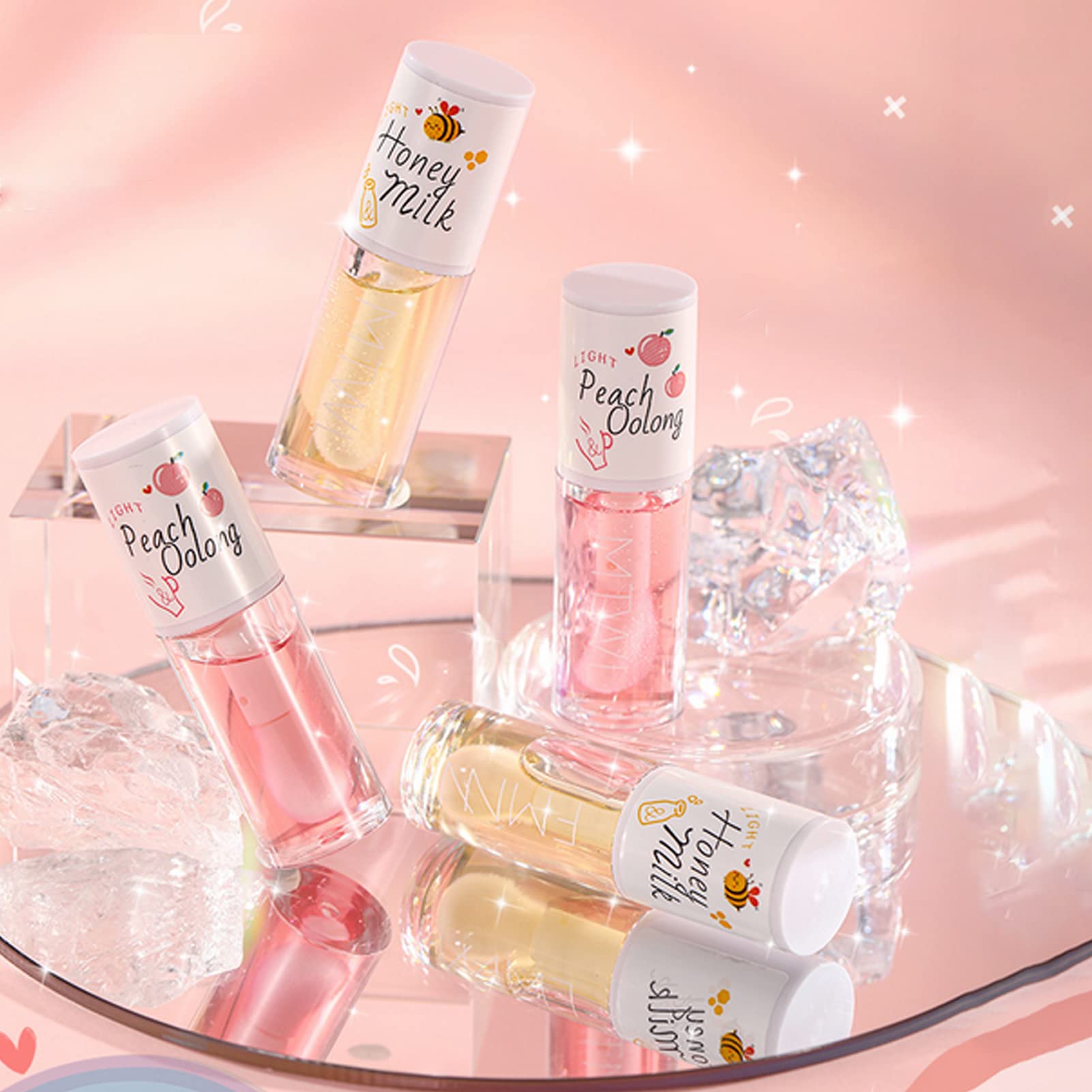 KTouler Crystal Jelly Moisturizing Lip Oil 2Pcs Hydrating Lip Gloss Set Plumping Lip Oil Balm Long Lasting Glow Oil Lip Care Tools (2Pcs, Crystal Lip Oil)