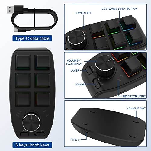 MACIMO RGB Custom Knob Keyboard 6 Key 1 Knob Gaming Mini Keyboard Copy Paste Keypad Wired White