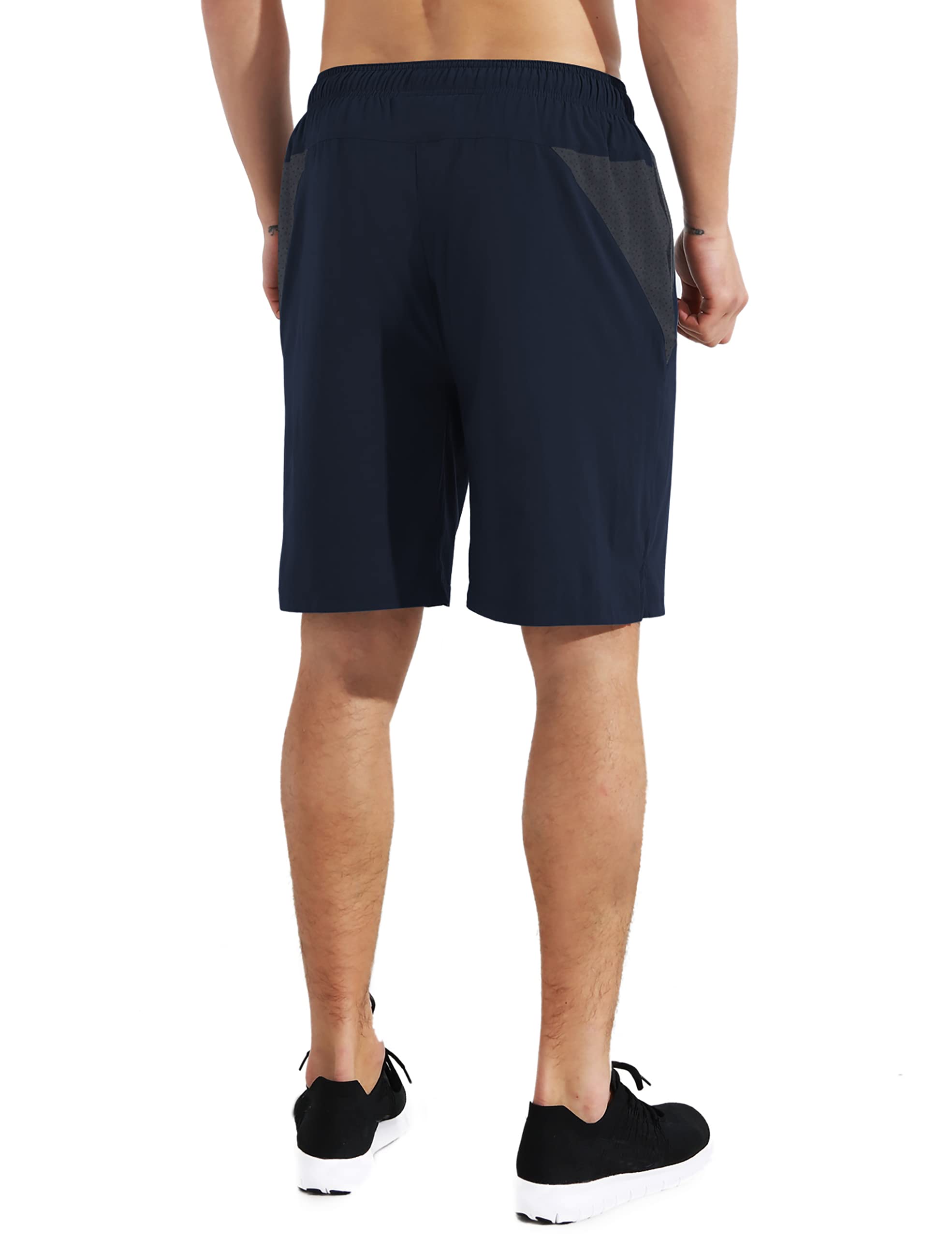 EZRUN Mens 9 Inch Lightweight Running Workout Shorts with Liner Loose-Fit Gym Shorts for Men with Zipper Pockets(Blue,L)