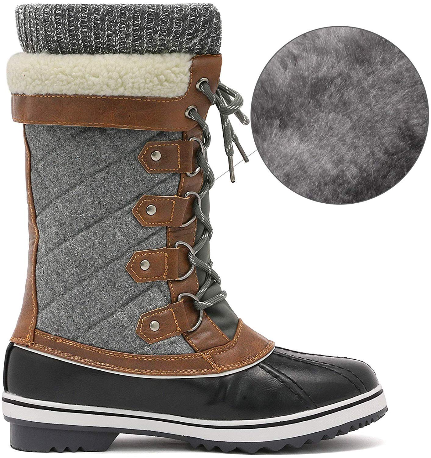 DREAM PAIRS Women's Monte_02 Black Grey Mid Calf WaterProof Winter Snow Boots Size 8 M US