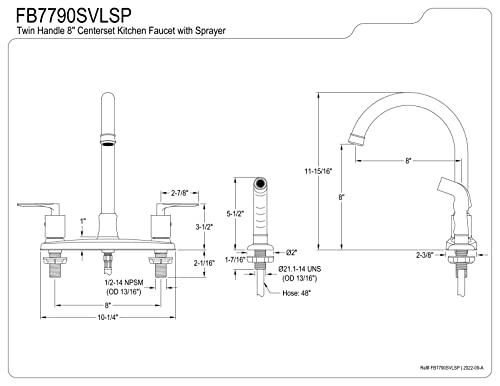 Kingston Brass FB7790SVLSP Serena 8" Centerset Kitchen Faucet, Matte Black