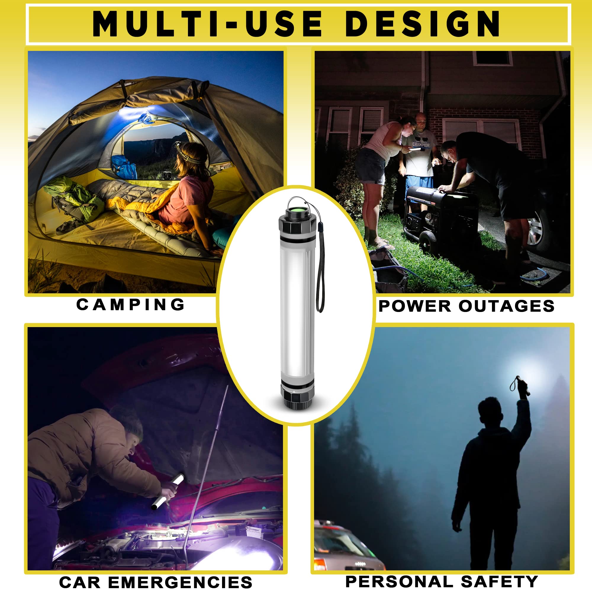 SunJack LightStick Camplight Standard – Waterproof Rechargeable Portable LED Flashlight with Power Bank Battery for Camping, Hiking, Backpacking, Swimming, Snorkeling, Boating, Emergency