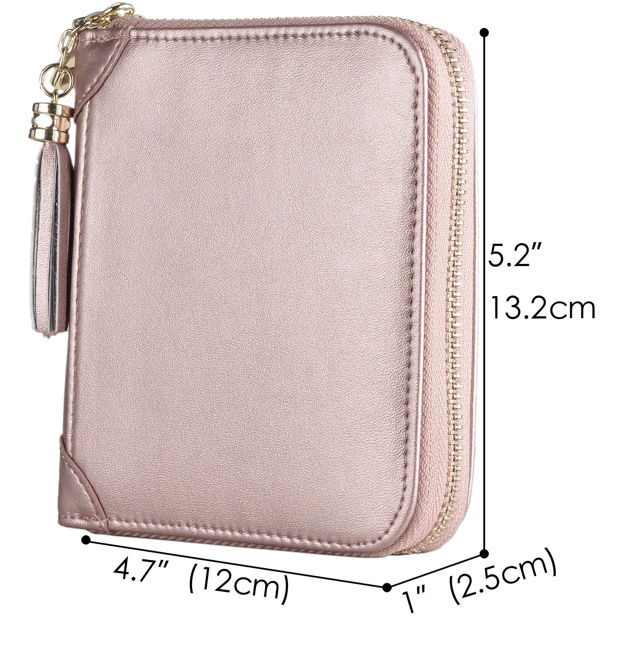 Easyoulife Womens Credit Card Holder Wallet Zip Leather Card Case RFID Blocking (Rose Gold)