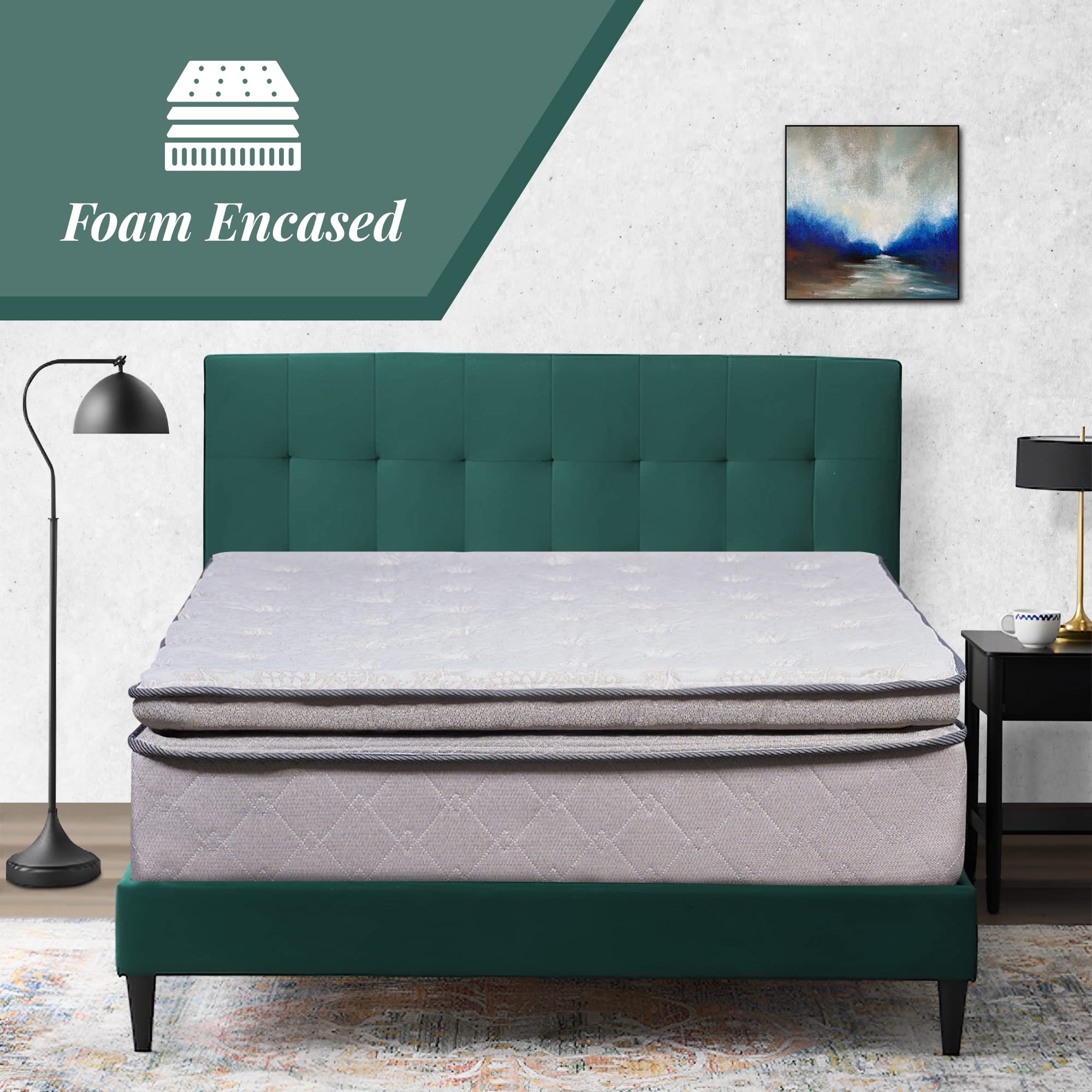 Nutan 13" Foam Encased Pillow Top Soft Mattress, Comfortable Mattresses Provide Complete Body Support and Maintain Correct Sleeping Posture, Grey, Twin XL