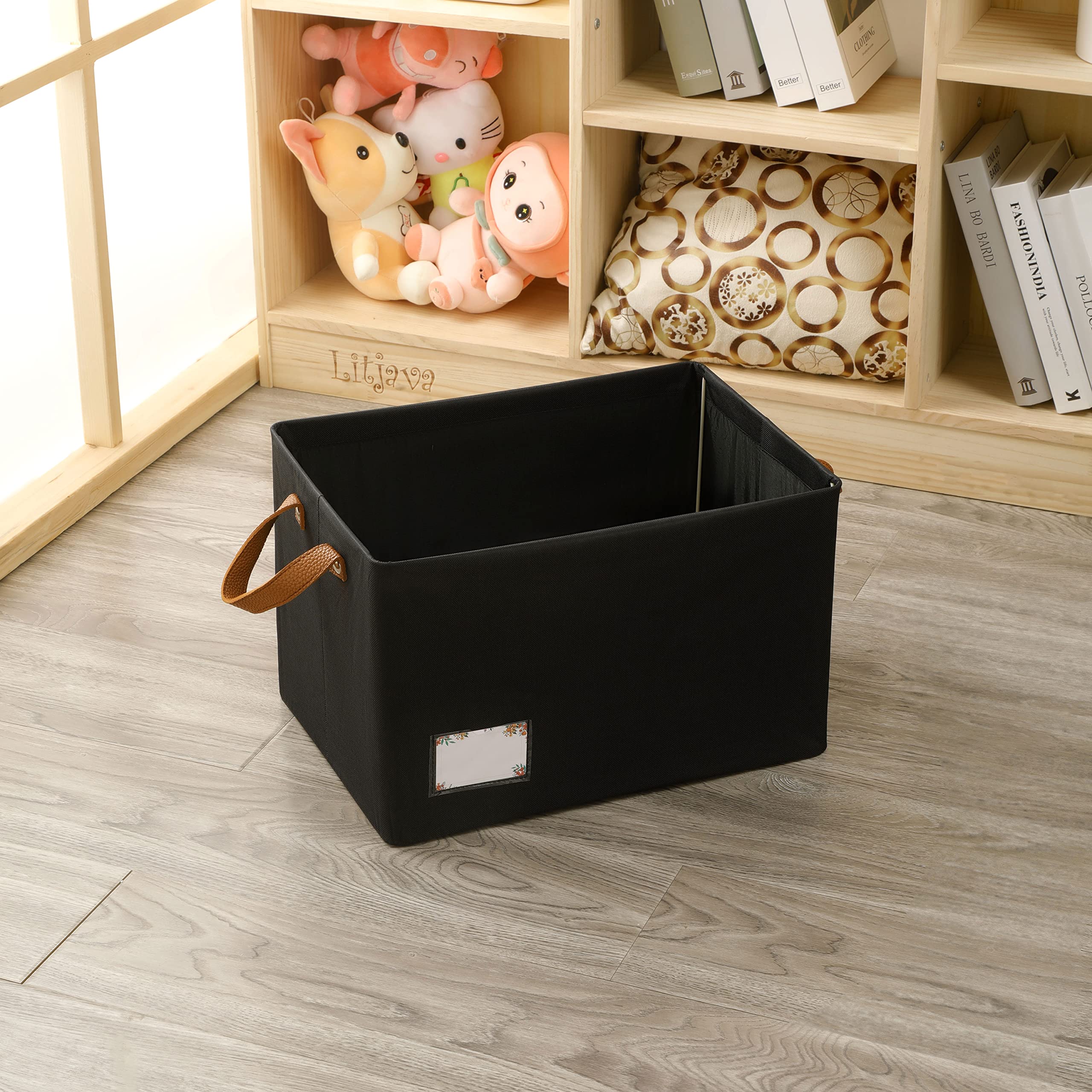 Furnhome Fabric Storage Bins for Shelves,Large Storage Basket for Organizing with Metal Frame, Flodable Storage Bins with Handles for Closet, Black, 3-Pack