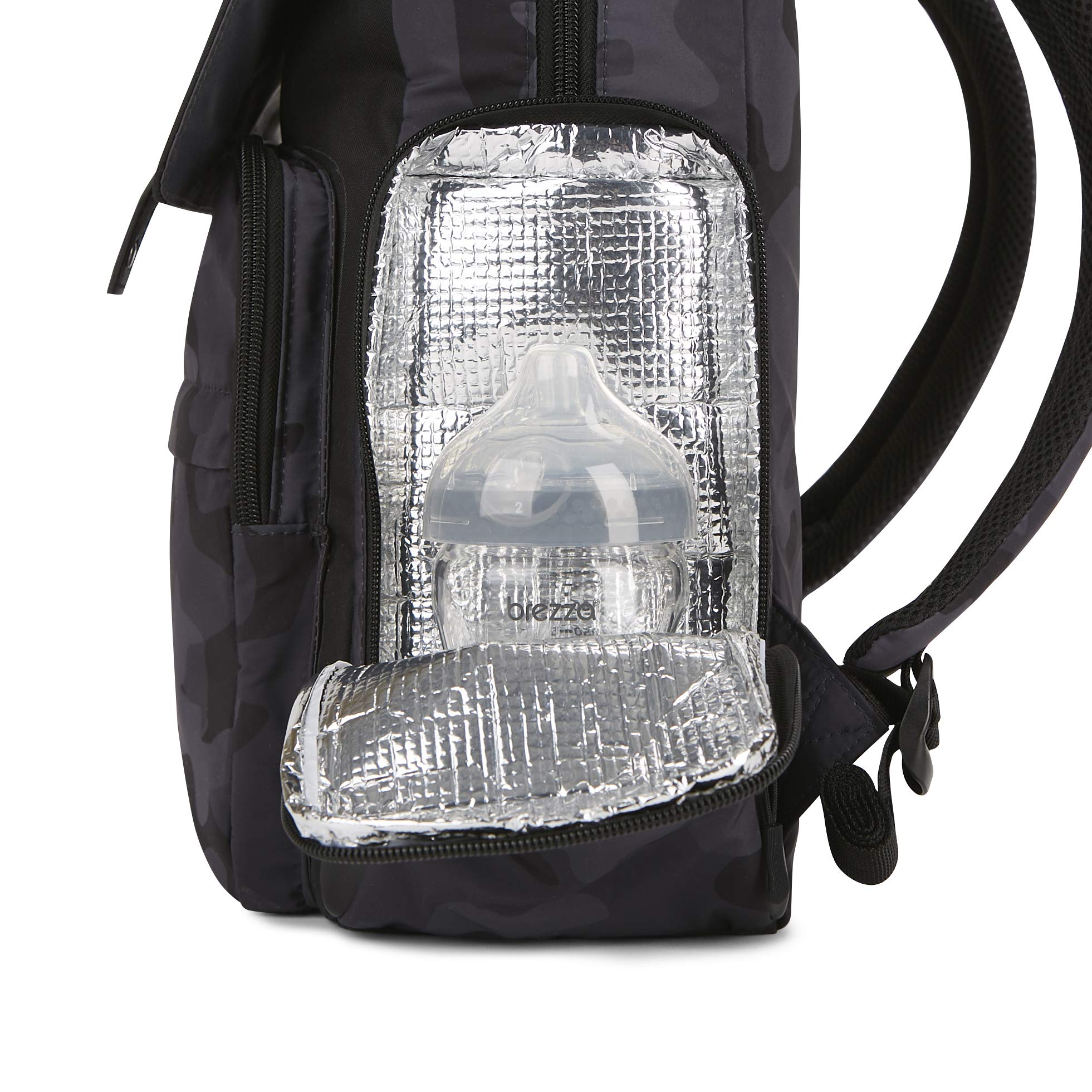 Eddie Bauer Places & Spaces Camouflage Compass Diaper Bag Backpack, Cooler Bottle Pockets and Changing Pad Included, Black and Camo