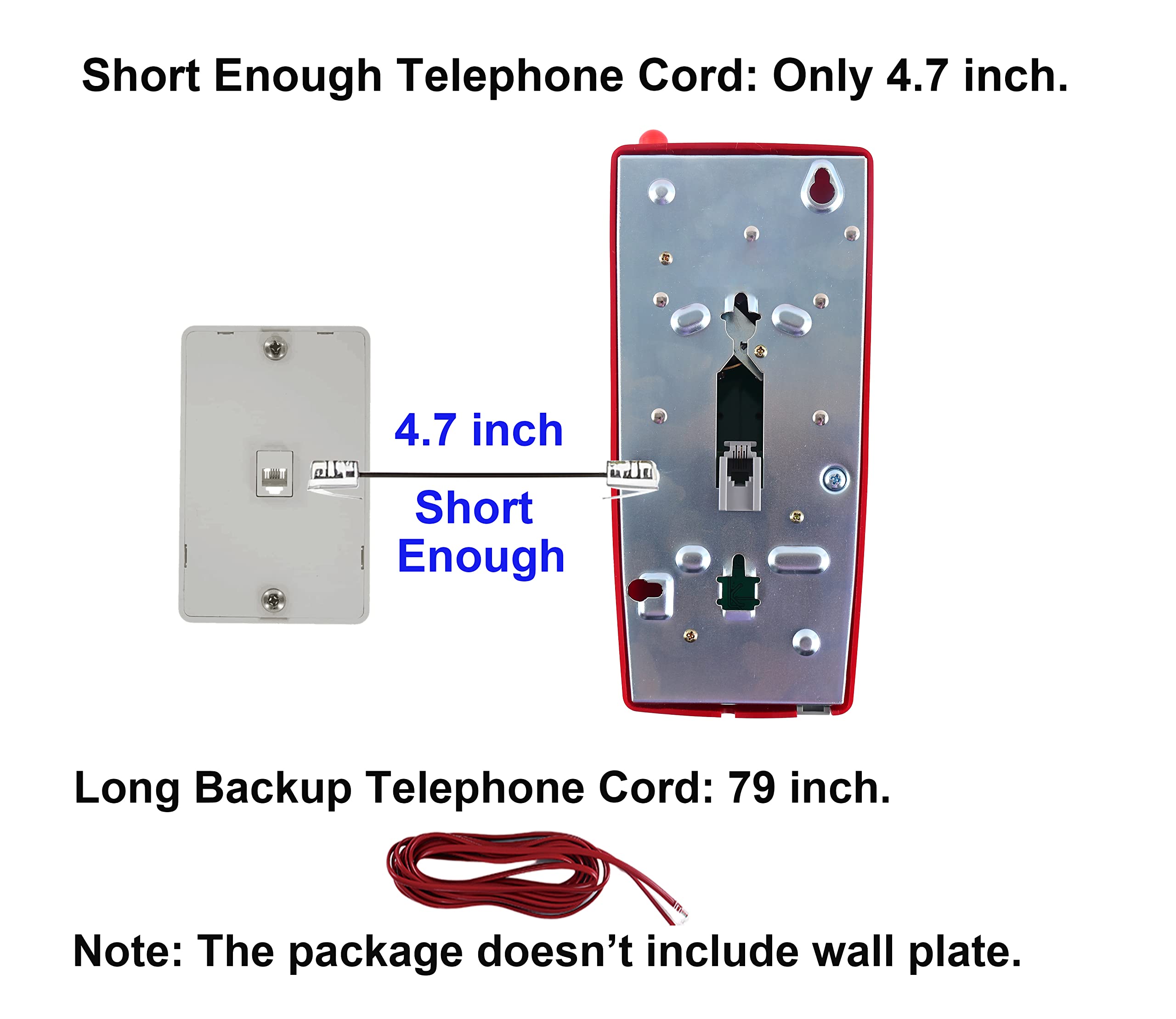 Traditional Wall Phones for Landline with Mechanical Ringing, Retro Wall Mounted Phone Waterproof, Classic 2554 Wall Telephone with Voicemail Indicator, Old Wall Mount Phone for Kitchen,Home,Red