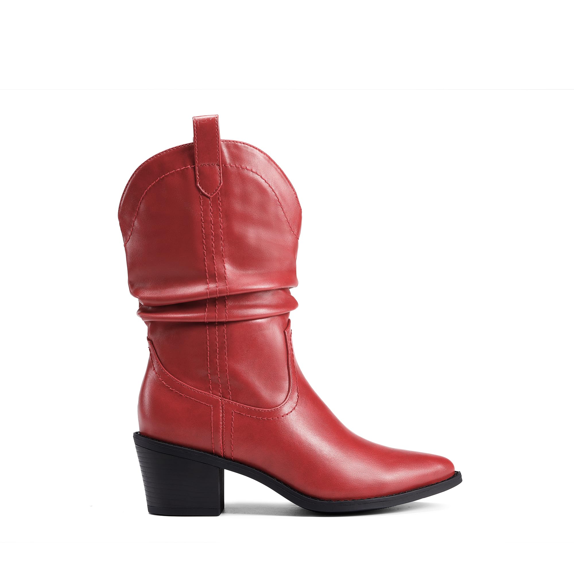DREAM PAIRS Women's Cowgirl Boots, Mid Calf Western Cowboy Chunky Heel Boots, Slouchy & Pull-on for women SDMB2302W Red Size 9