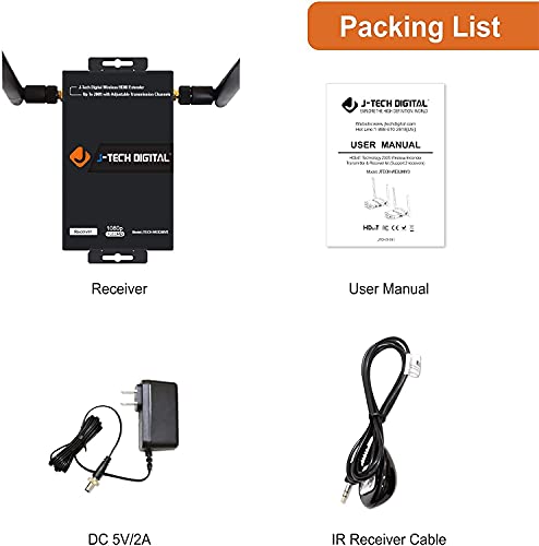 J-Tech Digital Wireless HDMI Extender 1X2 up to 200ft 1080P with HDMI Loop Output IR Passthrough (Receiver Only)