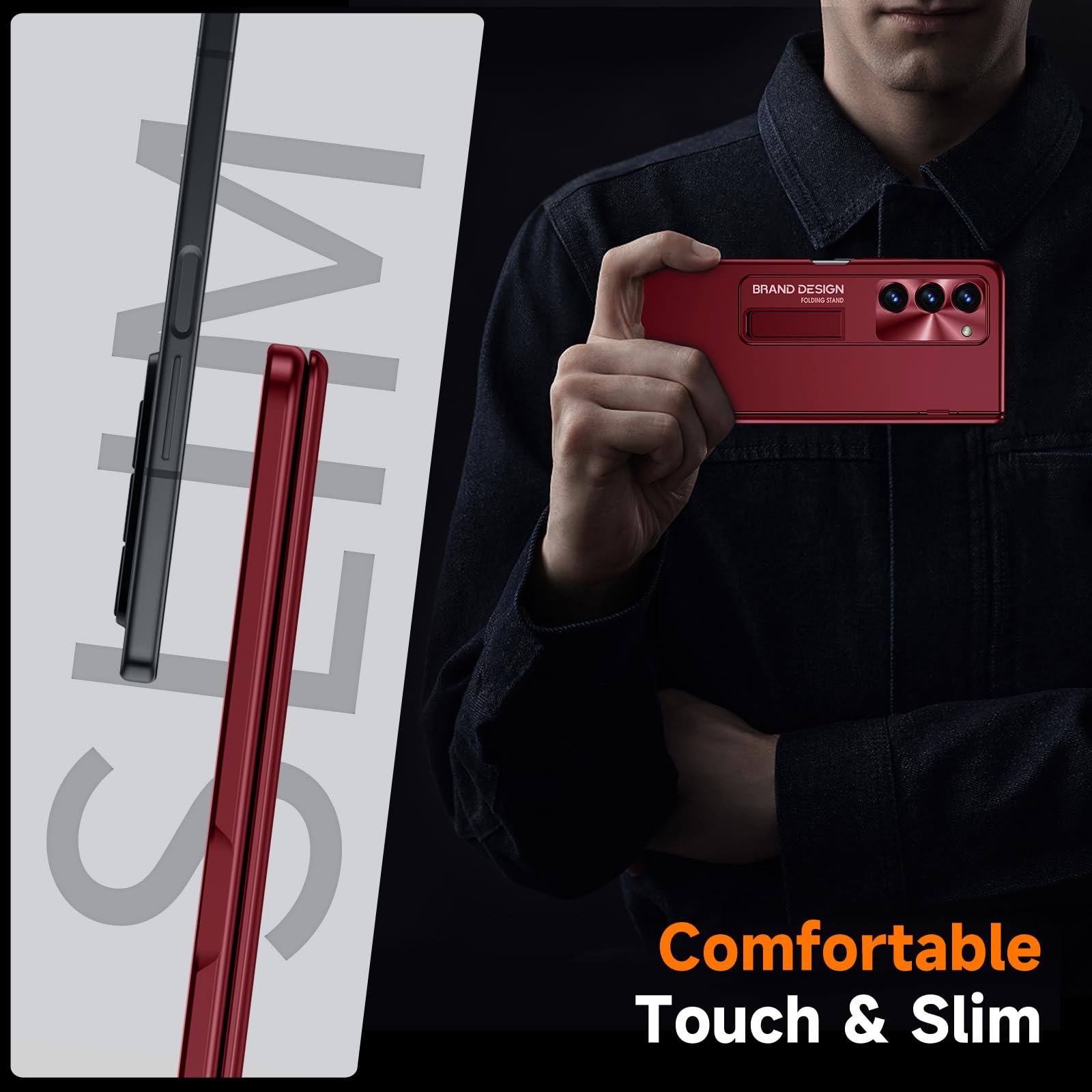 for Samsung Galaxy Z Fold 5 Phone Case: Lightweight Sleek Stylish Phone Stand Case - Hinge Protection Slim Case with Screen Protector Phone Cover for Samsung Z Fold 5 5G 2023 - Red