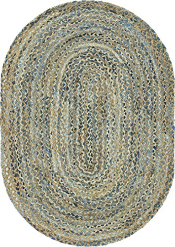 Unique Loom Braided Chindi Collection Casual Modern Blue Oval Rug (4' 0 x 6' 0)