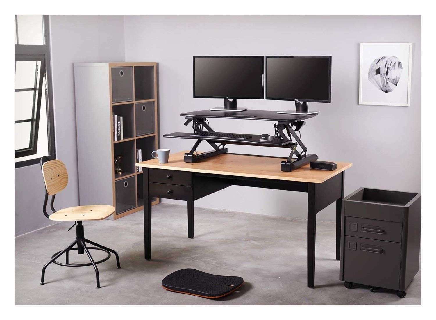 Desk Standing Converter with Height Adjustable β FEZIBO Black 36 inches Stand Up Converter Sit to Stand Dual Monitor Tabletop Riser