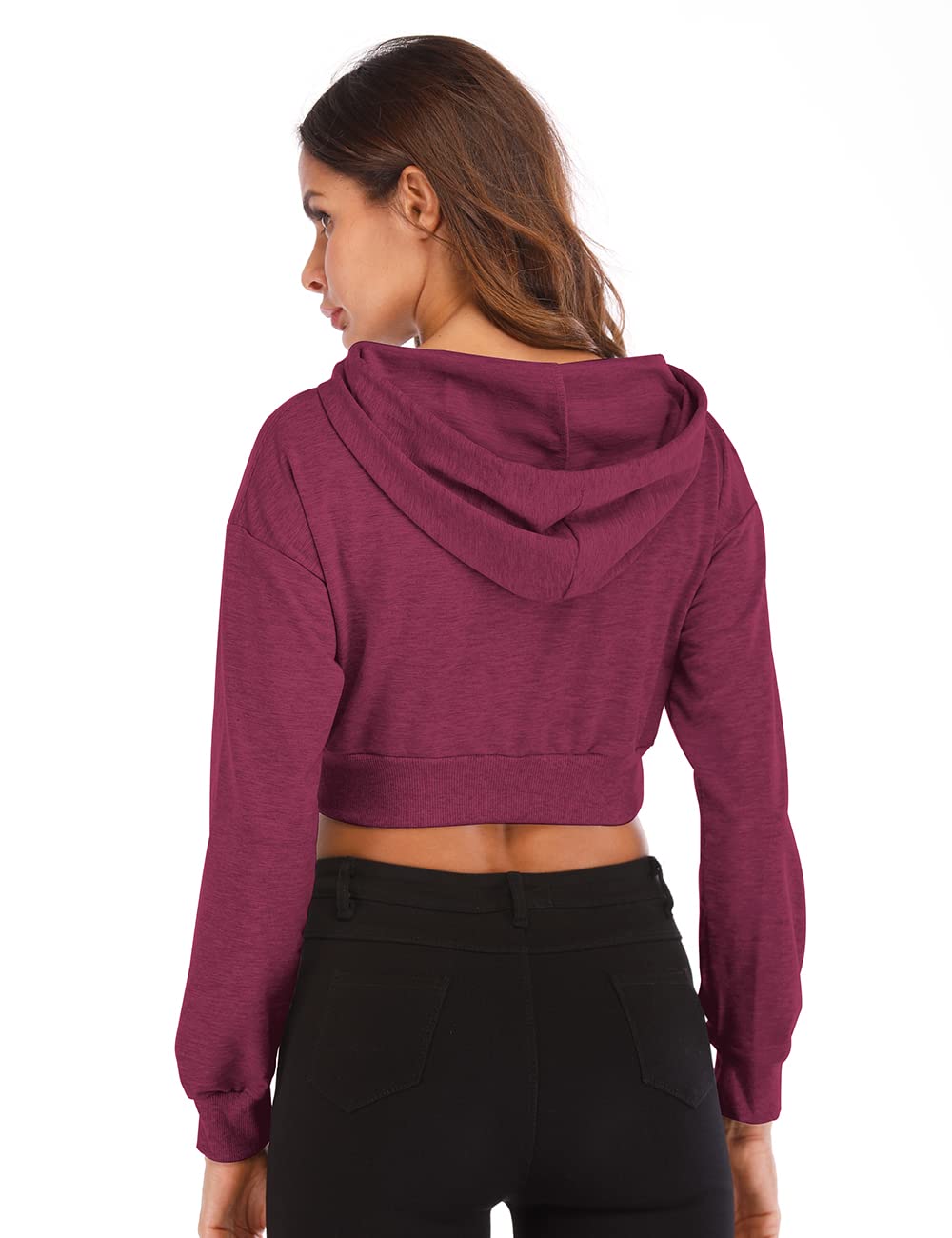 HIOINIEIY Women's Long Sleeve Pullover Crop Top Hoodie Workout Casual Cute Cropped Sweatshirt Dark Purple M