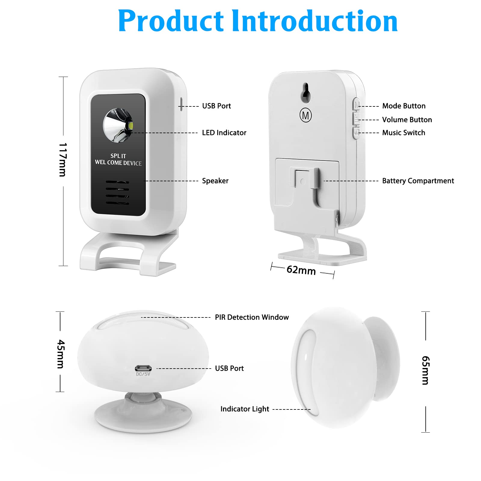 KERUI M7 Wireless Indoor Motion Sensor Alarm/Doorbell Portable Motion Detector Alarm with 32 Chime Tunes 450ft Long Range Motion Activated Alerts for Home Security Business,Store,Office,School
