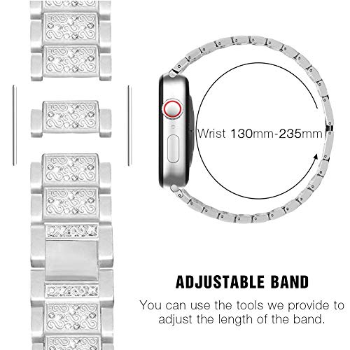 Mosonio Compatible with Apple Watch Band Series 9/8/7 45mm with Case Women, Jewelry Replacement Metal Wristband Strap with 2 Pack Bling PC Protective Cover for iWatch 45mm Series 9/8/7(Silver)