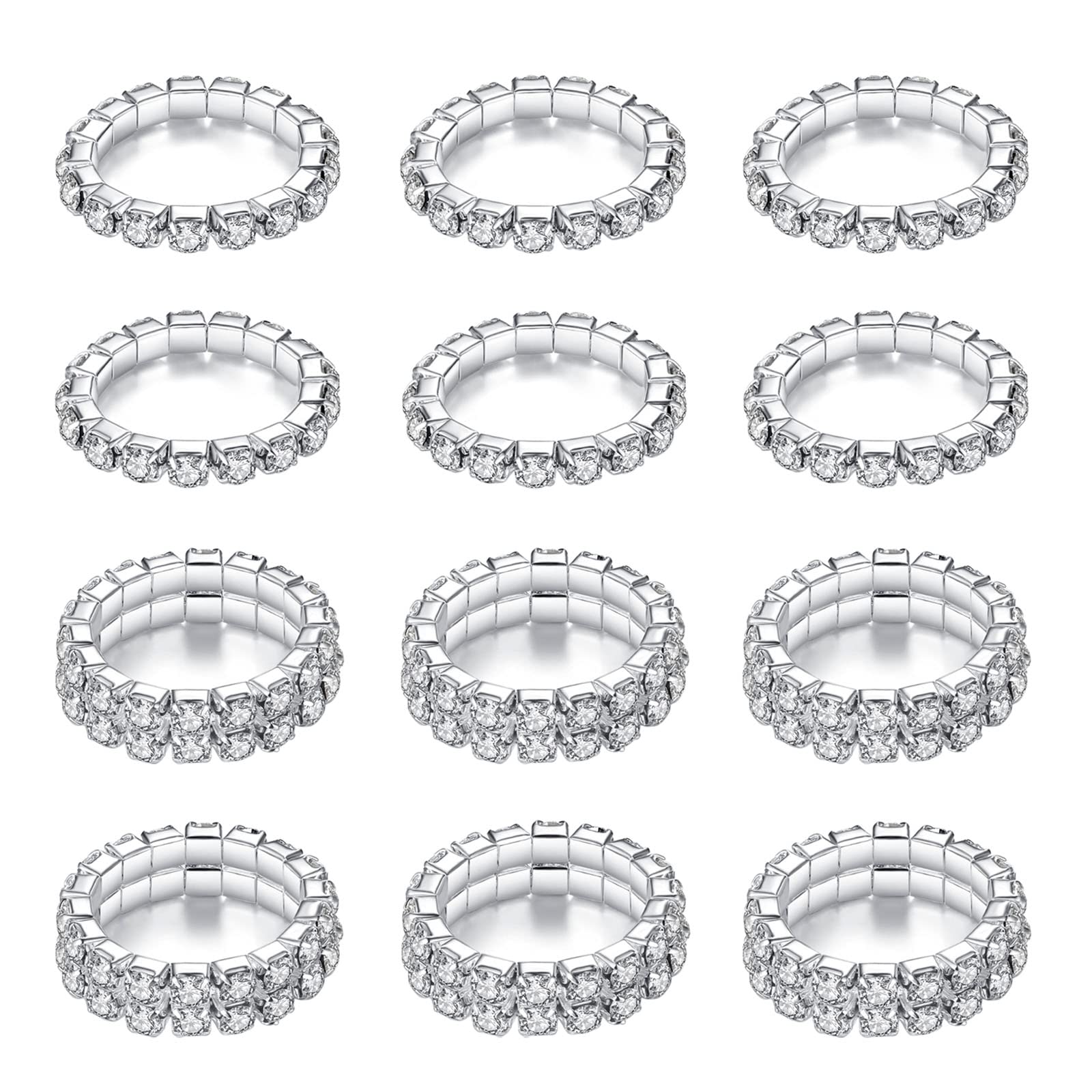 HLIN 12 Pcs Elastic Crystal Toe Ring Silver Rhinestone Accessories Body Jewelry