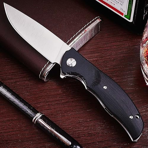 Pocket Knife - Black Folding Knofe with G10 Handle - 9CR18MOV Stainless Steel - Multipurpose Work Jack Tactical Knives - Best for EDC Camping Fishing Hiking Hunting - Cool Gifts for Men S-22