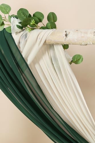 SHERWAY 2 Panels Chiffon Fabric Drapery Wedding Arch Drapes, Party Backdrop Curtain Panels, Ceremony Reception Swag Decoration (27 x 216 Inch, Hunter Green & Ivory)