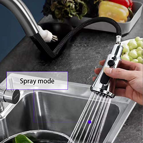 Kitchen Faucet Sprayer Head Replacement, 3-Function Pull Down Sink Faucet Head with 20.5mm or 0.8inch Male Connector, Chrome
