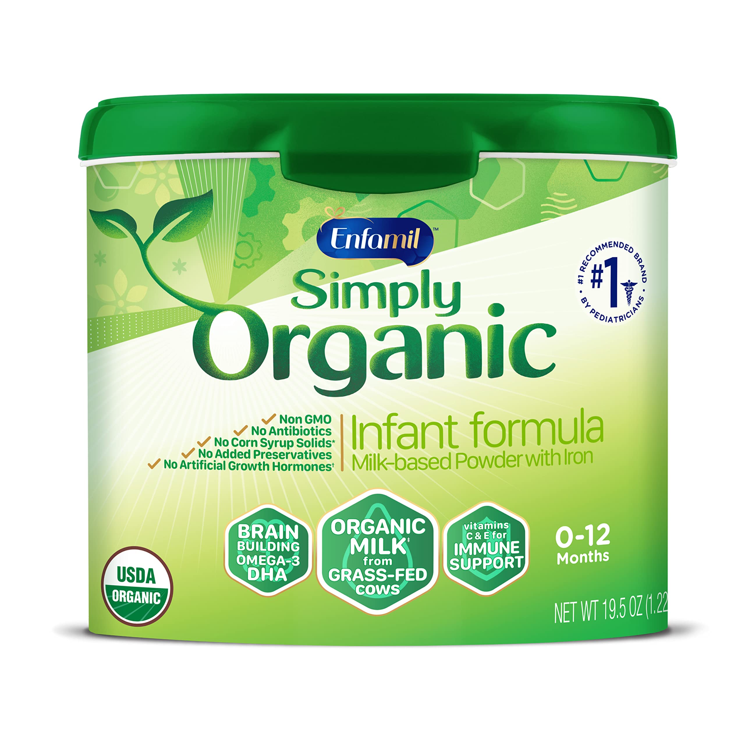 Enfamil Organic Baby Formula, Simply Organic by Enfamil, Organic Milk from Grass-Fed Cows, Milk-Based Powder with Iron, Non-GMO, Powder Tub