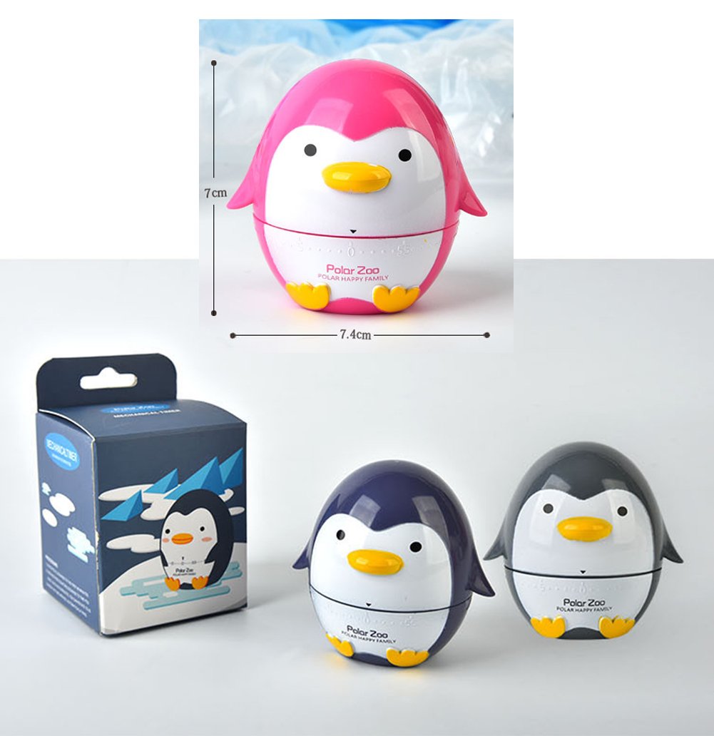 Golandstar Cute Cartoon Penguin Timers 60 Minutes Mechanical Kitchen Cooking Timer Clock Loud Alarm Counters Mini Size Manual Timer (Black)