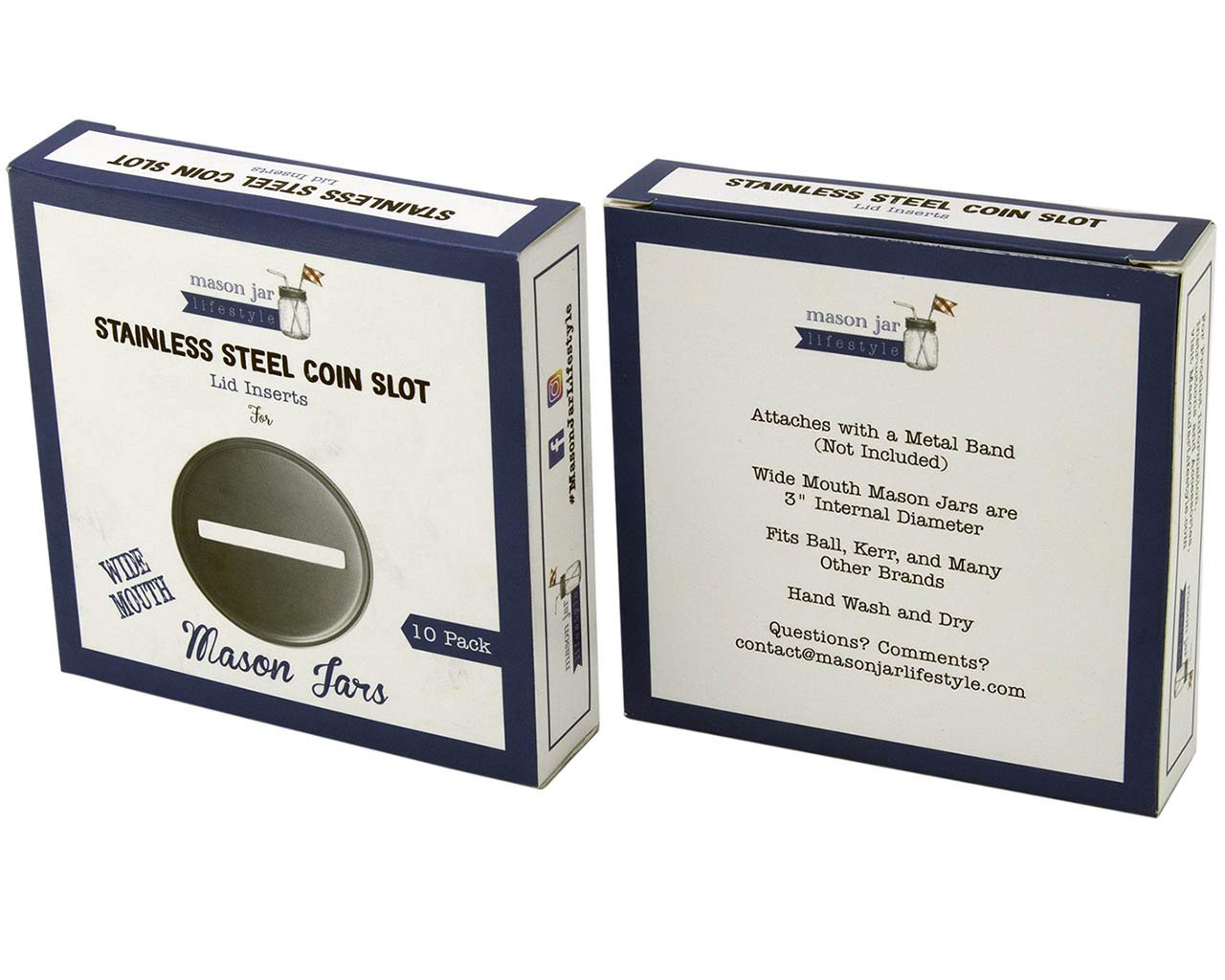 Stainless Steel Coin Slot Bank Lid Inserts for Mason, Ball, Canning Jars (10 Pack, Wide Mouth)
