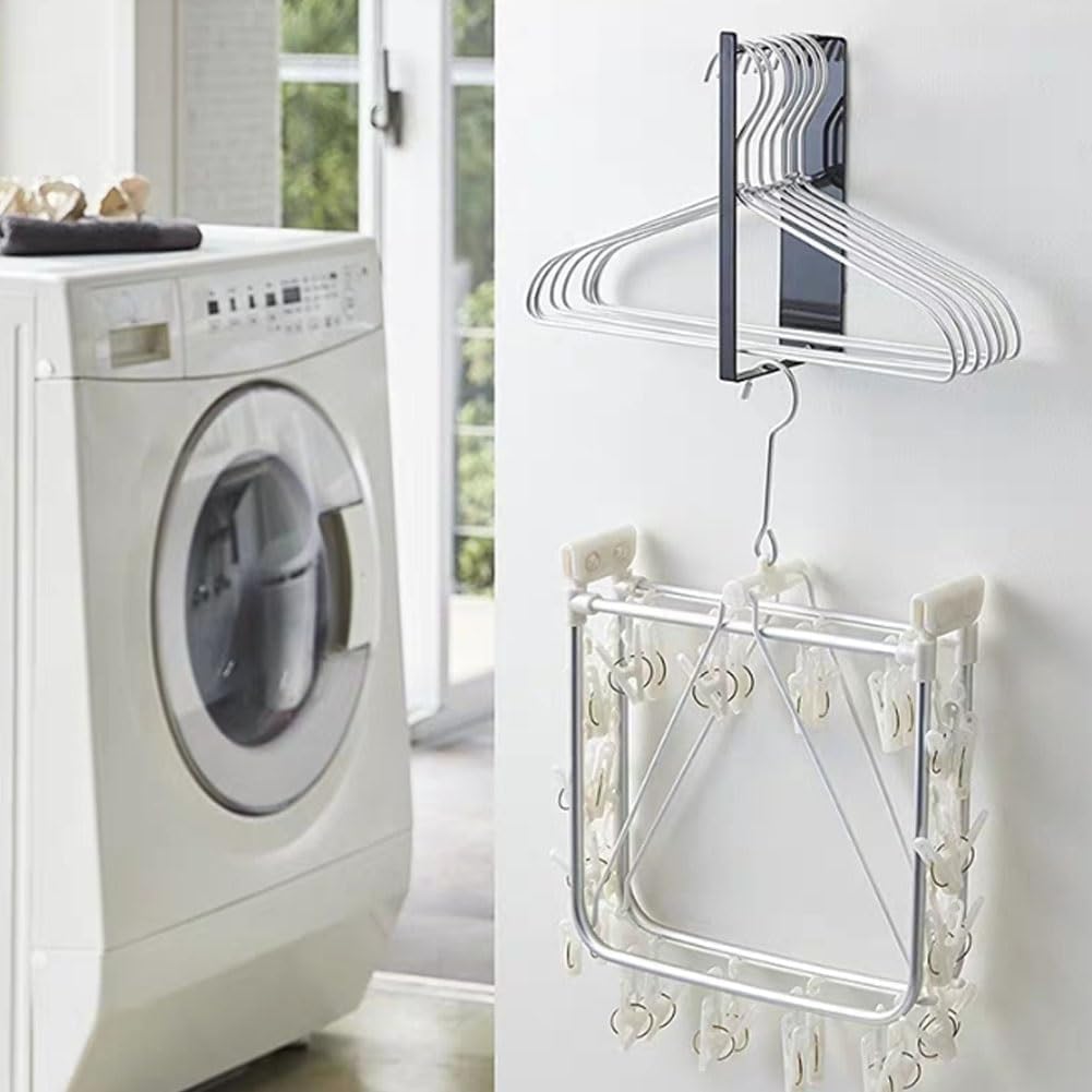 Magnetic Laundry Hanger Rack,Hanger Storage,Magnetic Drying Rack Laundry,Magnetic Hanger Holder for Laundry Room,Magnetic Laundry Hook (Small Black)