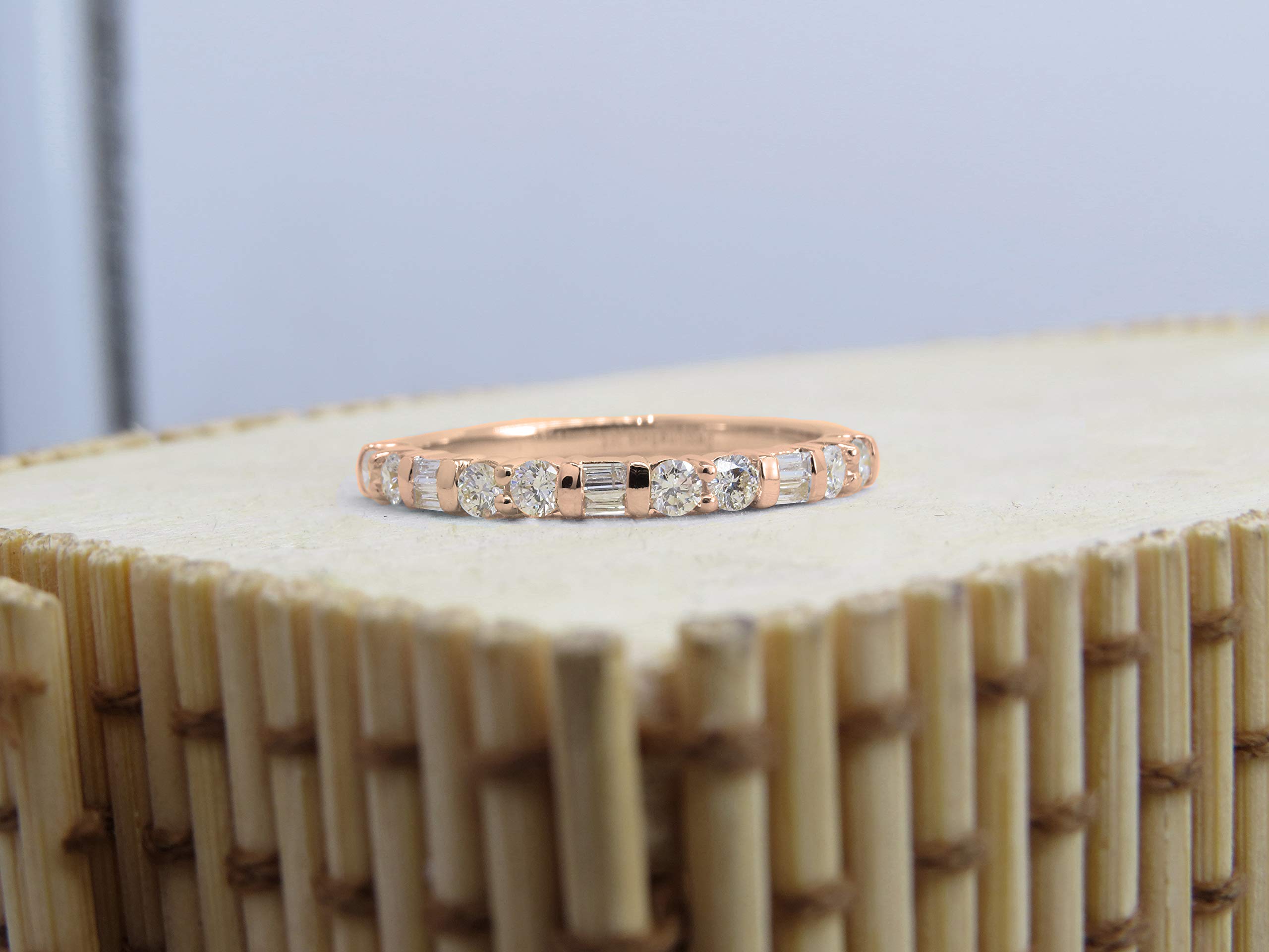 Dazzlingrock Collection 0.40 Carat (ctw) Baguette & Round White Diamond Stackable Wedding Band for Women in 10K Rose Gold Size 8