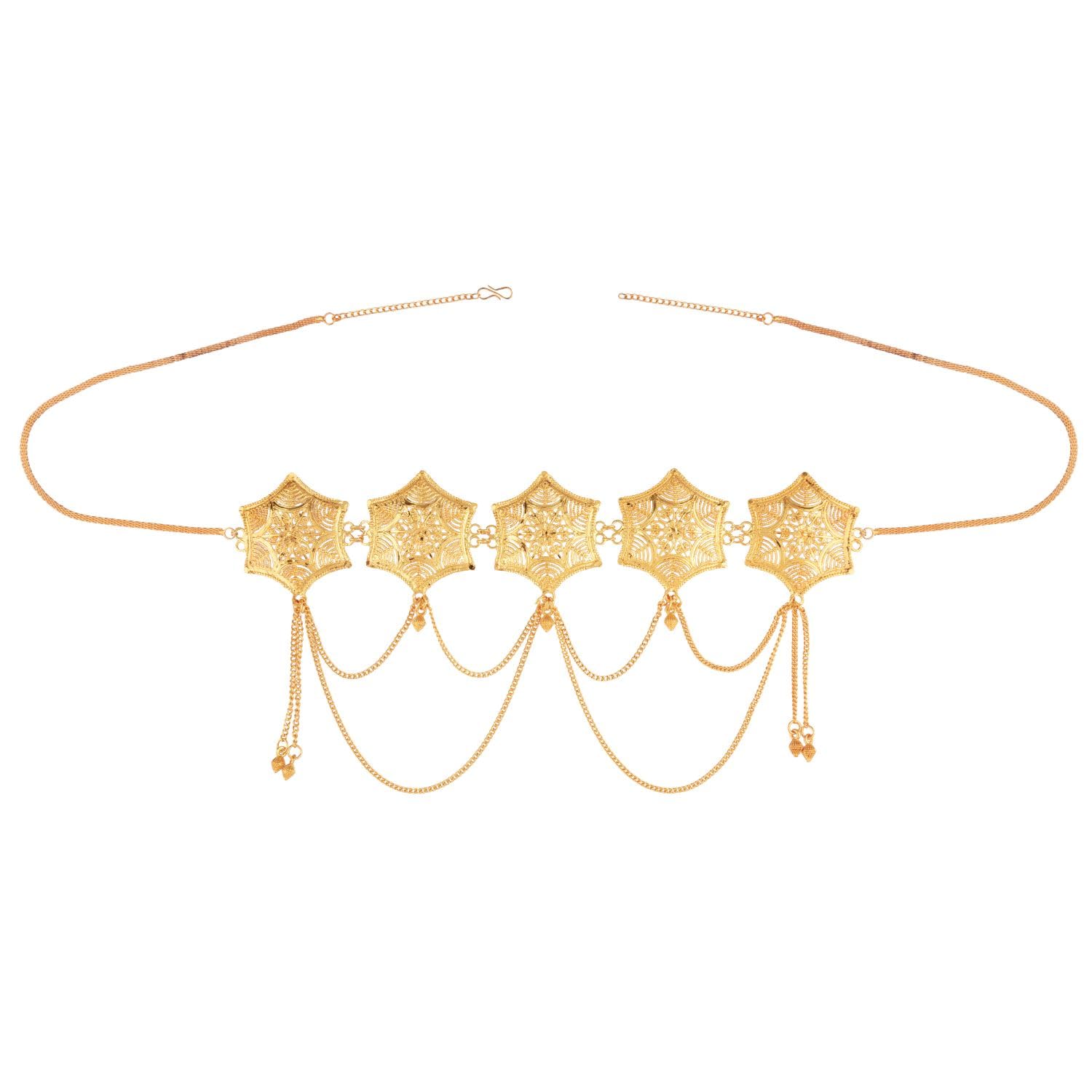 Efulgenz Gold Tone Indian Jewelry for Women Dubai Style Kamarbandh Indian Big Floral Pendant Multilayer Chain with Ball Kamarbandh Belly Chain Waist Belt Jewelry for Wedding