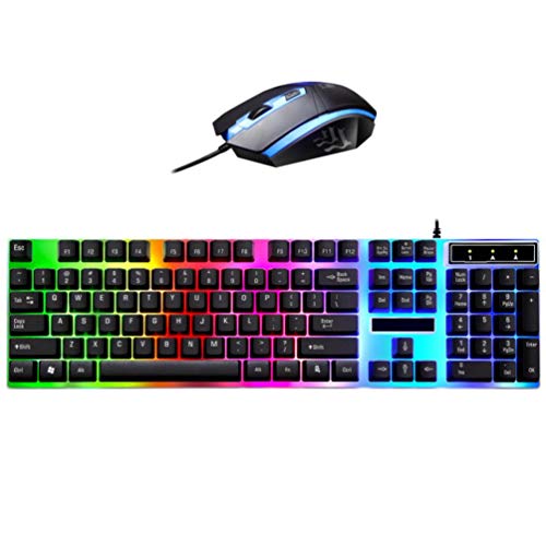 OSALADI Mouse Mechanic Keyboard RGB Gaming Keyboard and LED Ergonomic Mechanical Gaming Keyboard USB Wired Backlight Gaming and Keyboard Set for PC Computer Gaming and Work ( Black )