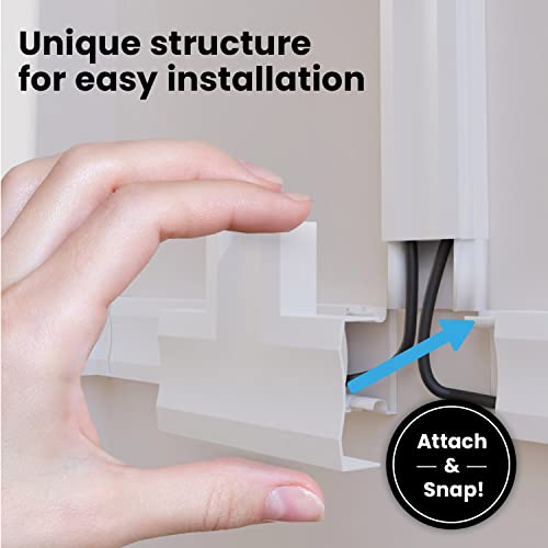 EVEO Cord Hider - 306β Cord Cover Wall Cable Hider, Cable Concealer, Wire Hiders for TV on Wall. Cable Management, Cord Hider Wall Cable Raceway Wire Covers for Cords -18X (L17 W0.95 H0.5) - White