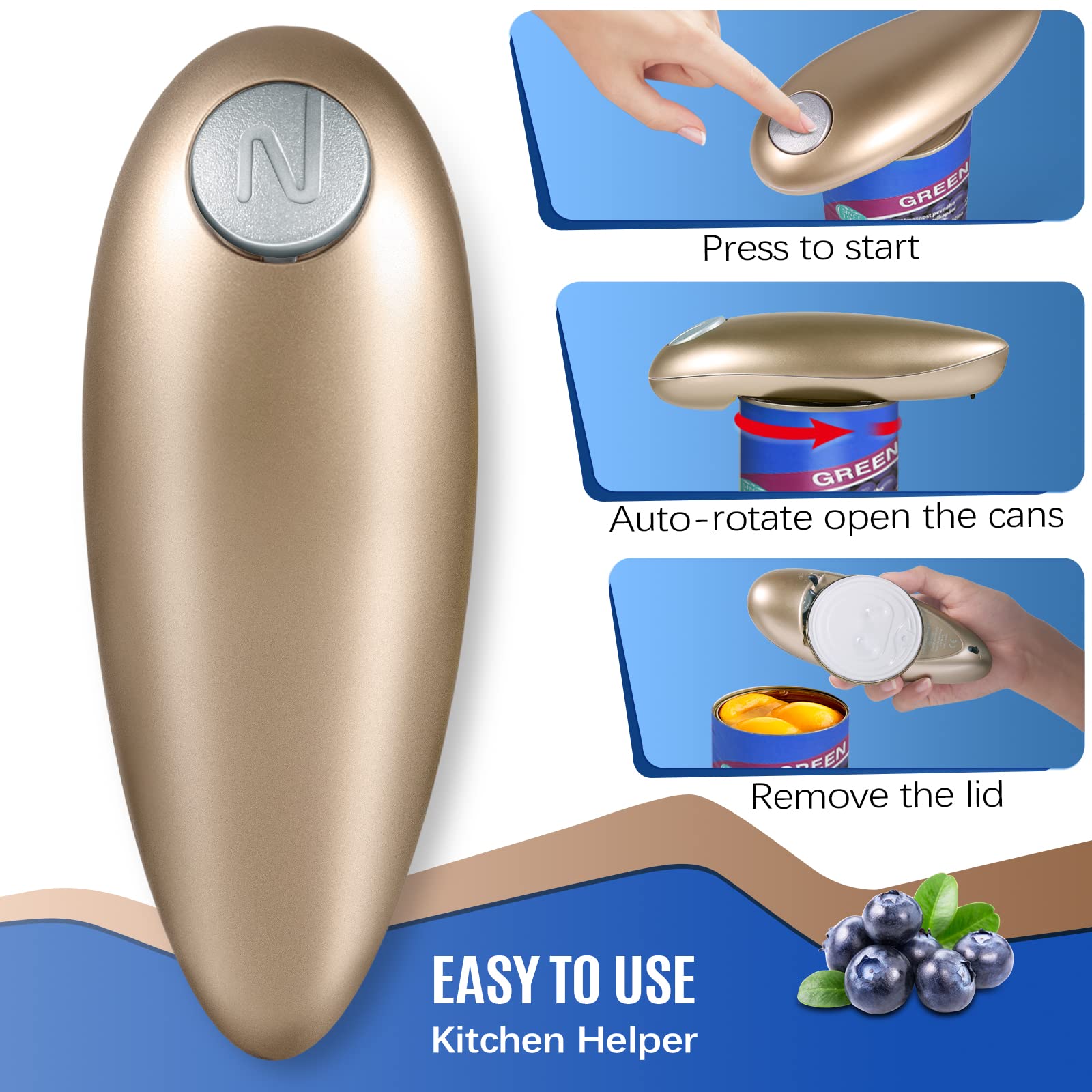 Electric Can Opener, Hand Free Can Opener Easy Open Any Can Sizes with Smooth Edge, Food-Safe Portable Battery Operated Electric Can Openers, Kitchen Gadget Gift for Kitchen, Seniors, Arthritis, Chef