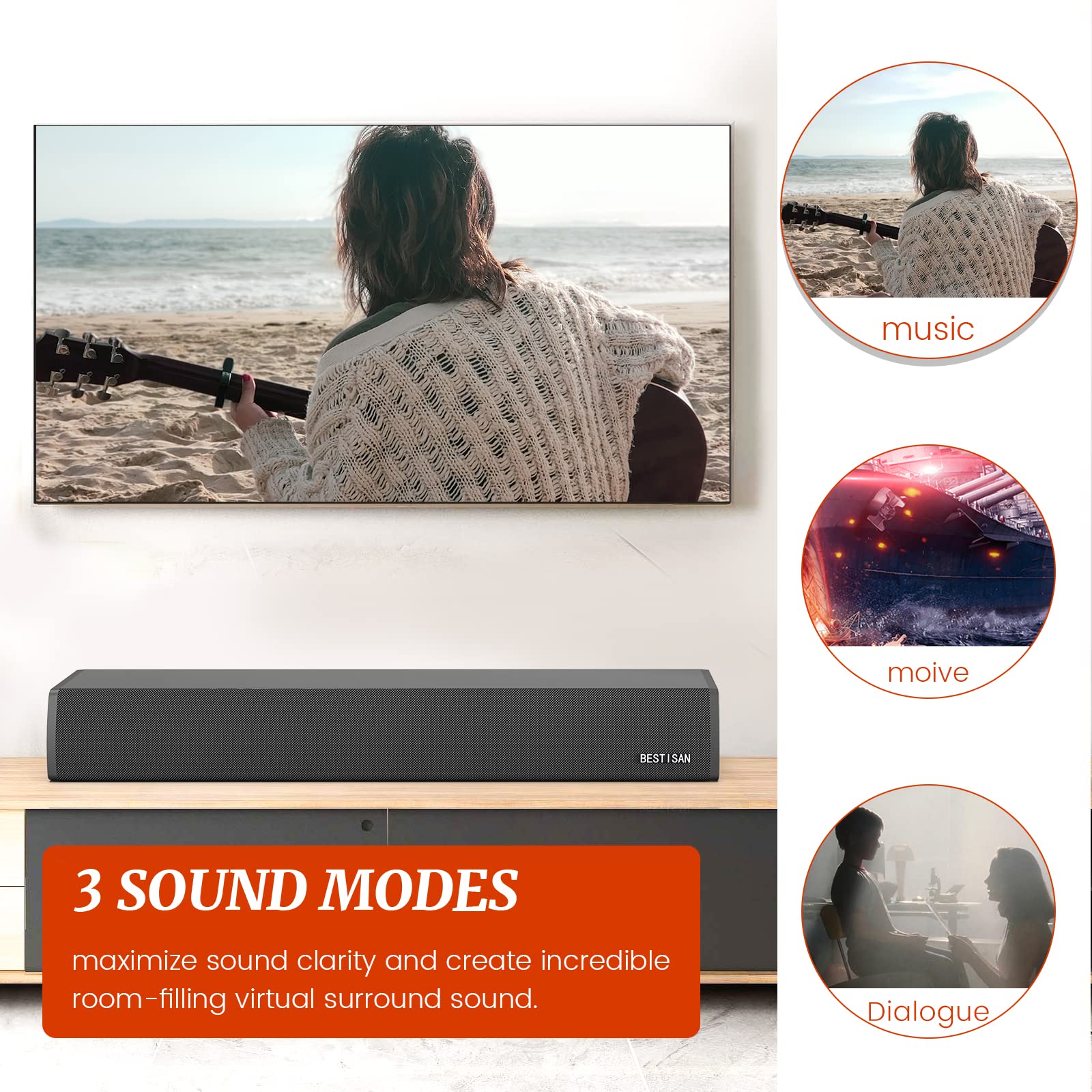Karaoke Bestisan Soundbar for TV with 2 Wireless Microphones for Adults and Kids, Supports Bluetooth, Optical, Aux, Coax for Party, Remote Control