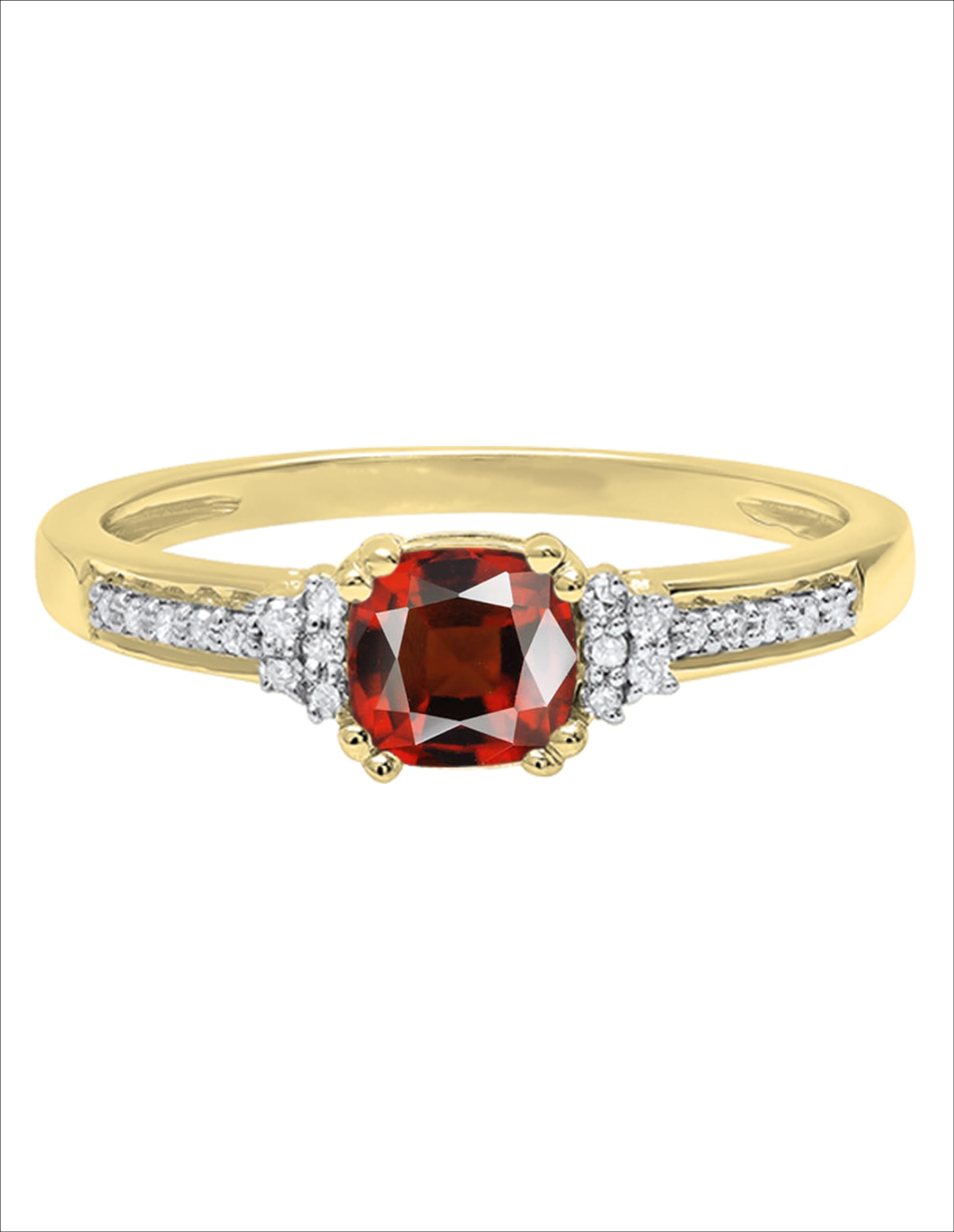 Dazzlingrock Collection 5 MM Cushion Garnet & Round Diamond Engagement Ring in 10K Yellow Gold, Size 8