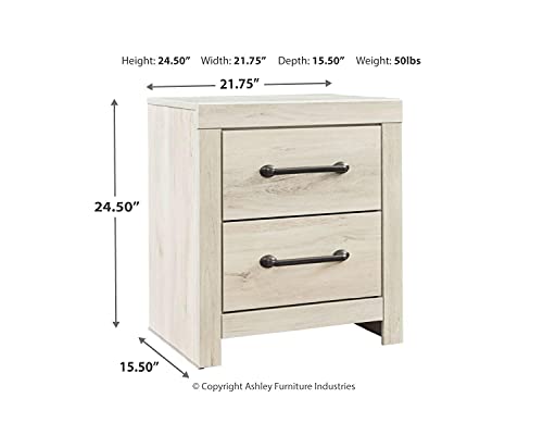 Signature Design by Ashley Cambeck Farmhouse Industrial 2 Drawer Two Drawer Nightstand with 2 Slim-Profile USB Charging Stations, Whitewash